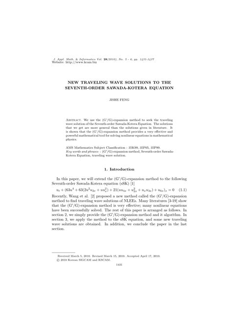 Pdf New Traveling Wave Solutions To The Seventh Order Sawada Kotera Equation
