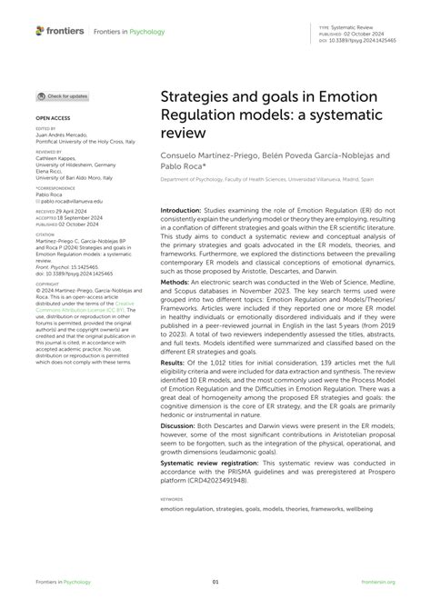 Pdf Strategies And Goals In Emotion Regulation Models A Systematic Review