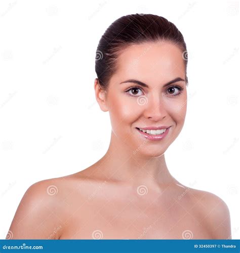 Mooi Gezicht Van Jonge Volwassen Vrouw Met Schone Verse Huid Stock