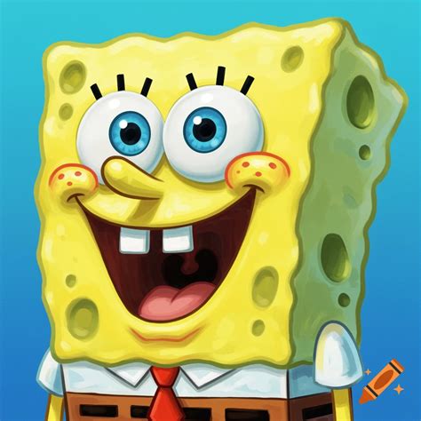 Close Up Portrait Of Spongebob Squarepants Smiling On Craiyon