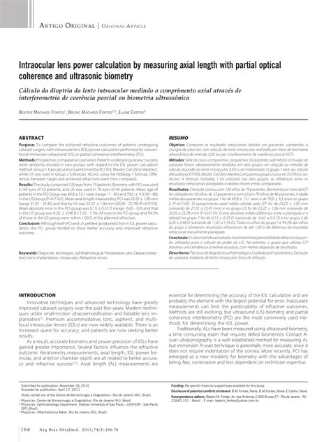 Pdf Intraocular Lens Power Calculation By Measuring Axial Length With