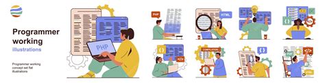 Premium Vector Programmer Working Concept With Character Situations