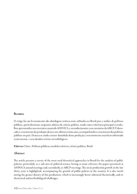 Pdf Perspectivas Teóricas E Metodológicas Na Análise De Políticas