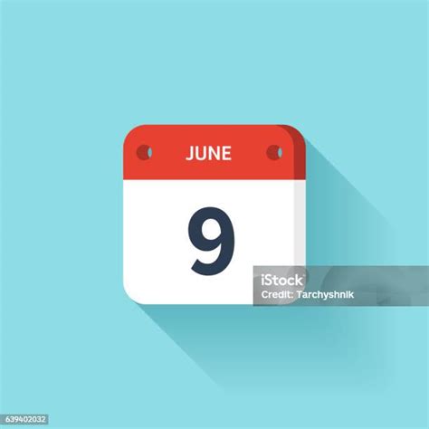 6월 9일 그림자가 있는 등분측정 달력 아이콘벡터 일러스트레이션 플랫 0명에 대한 스톡 벡터 아트 및 기타 이미지 0명 6
