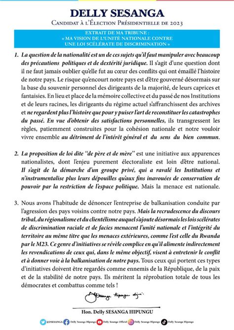 La Loi Tshiani Une Menace à Lunité Nationale Et à Lintégrité Du