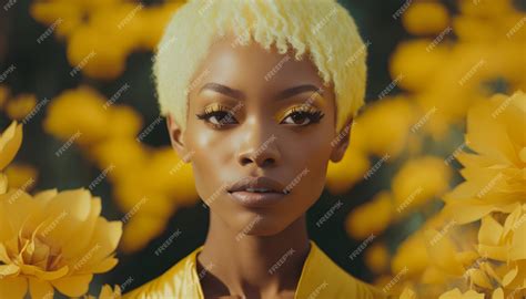 Premium Ai Image A Woman With Short Blonde Hair And Yellow Eyes