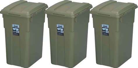 Amazon｜新輝合成 トンボ ゴミ箱 連結可能 33リットル カーキグリーン 3個セット 幅28×奥行365×高さ495cm 蓋付き