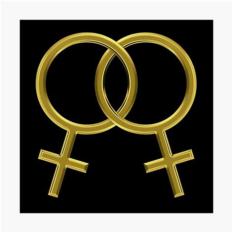 Two Interlocking Female Symbols Golden Design Black Background