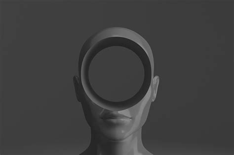 교육 및 문제 해결에 대한 개념 예술 도자기 여성 머리에 둥근 구멍이 있습니다3d 일러스트 개념에 대한 스톡 사진 및 기타