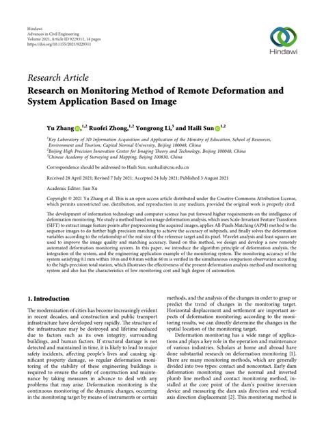 Pdf Research On Monitoring Method Of Remote Deformation And System Application Based On Image