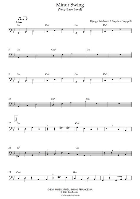 Minor Swing Very Easy Level Django Reinhardt Trombone Sheet Music