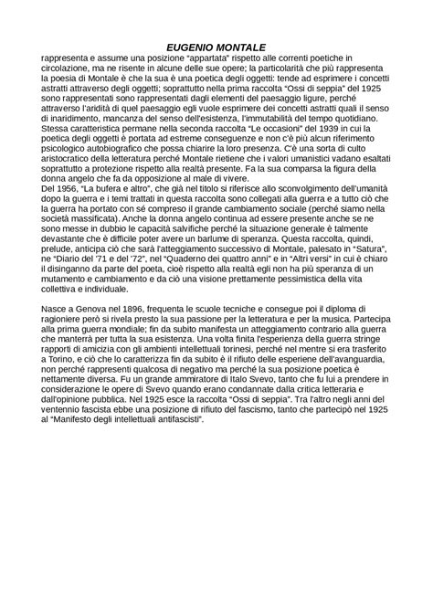 Eugenio Montale Riassunto Docsity