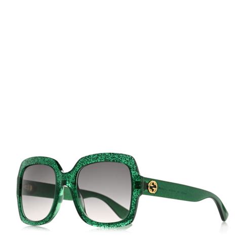 Gucci Acetate Square Frame Sunglasses Gg0036s Glitter Green 1166693