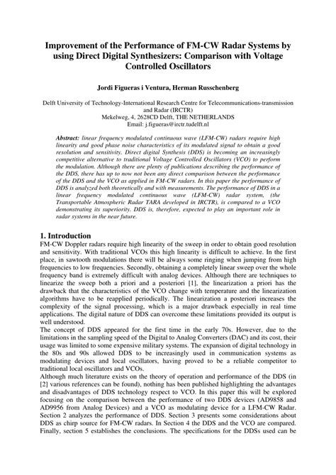 pdf improvement of the performance of fm cw radar systems by using