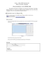 Mod2 Lab1 Docx Lab 1 Mars IDE Introduction MIPS Assembly Language