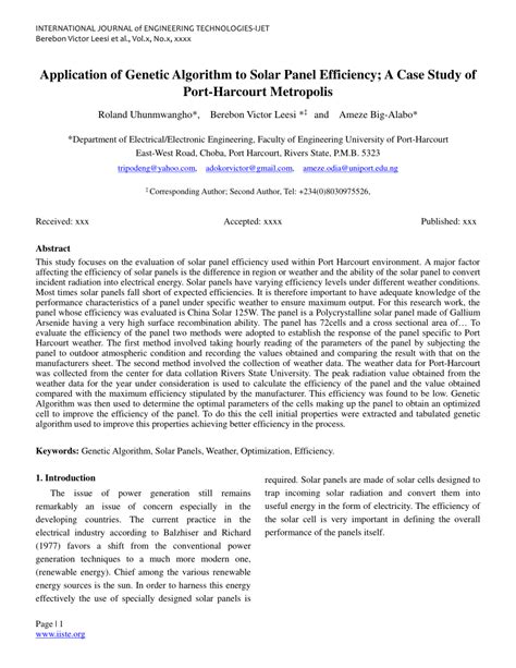 PDF Application Of Genetic Algorithm To Solar Panel Efficiency A