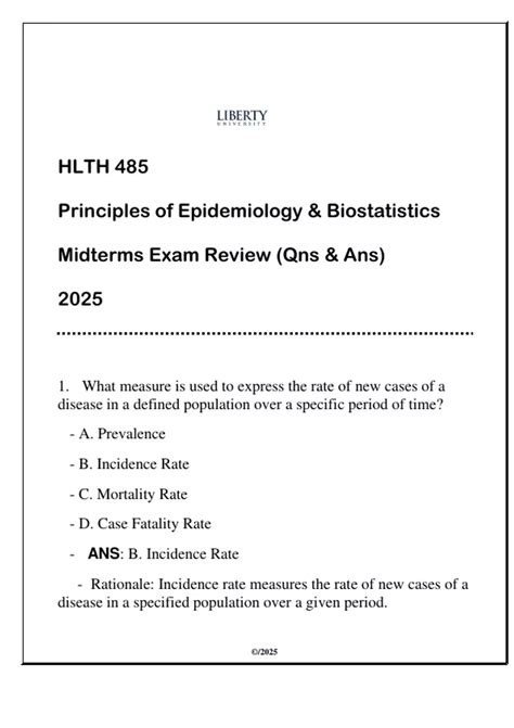 Hlth 485 Principles Of Epidemiology And Biostatistics Lu Midterms Qns And Ans 2025 Health