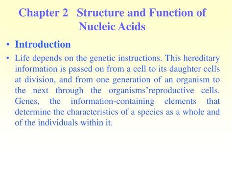 Ppt Chapter 2 Structure And Function Of Nucleic Acids Powerpoint