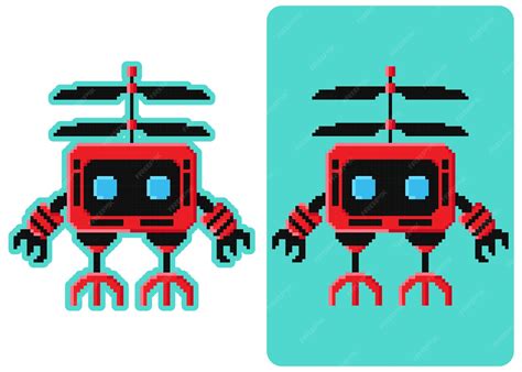Premium Vector Pixel Art Cute Red Cartoon Robots Isolated On White