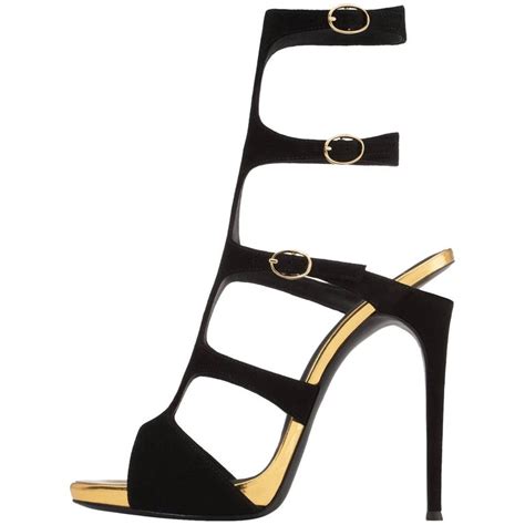 Giuseppe Zanotti New Black Suede Gold Evening Sandals Heels For Sale At