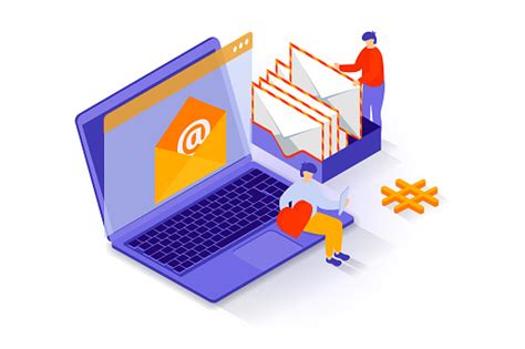 3d 아이소메트릭 디자인의 소셜 미디어 개념 사람들은 온라인으로 통신하고 이메일과 메시지 및 편지에 대한 알림을 주고받습니다 웹