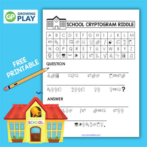 School Cryptogram Puzzle Free Printable Growing Play