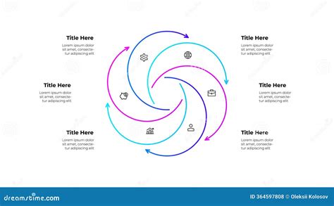 Line Infographic Diagram Featuring A Circular Workflow With 6 Arrows And Icons Business