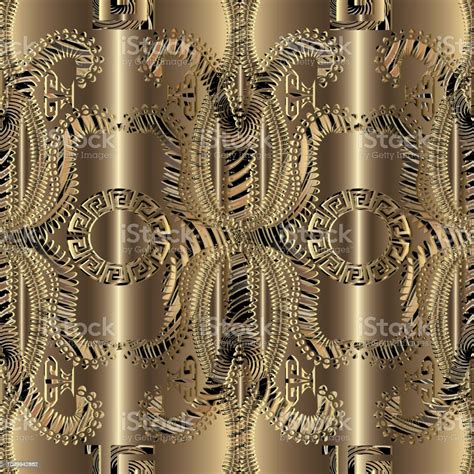 현대 골드 3d 그리스 벡터 완벽 한 패턴 장식용 질감된 조용히 배경입니다 기하학적 추상 그리스 키 장식입니다 형상 모양 방사형 선에 줄무늬 꽃 라운드 화려한 만다라입니다