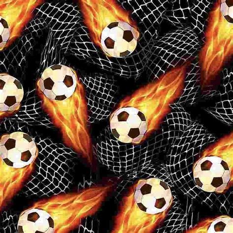 Flaming Soccer Balls Fabric Timeless Treasures Fabric Football