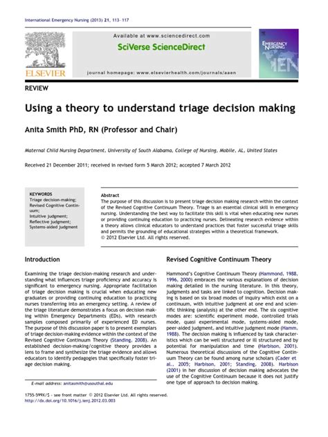 Using A Theory To Understand Triage Decision Making Pdf Decision