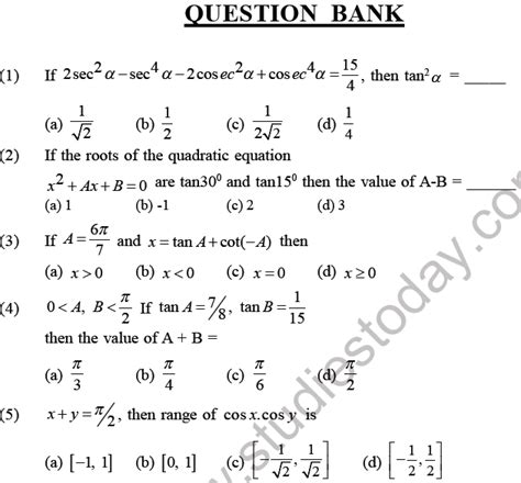Jee Mathematics Trigonometric Functions Mcqs Set C With Answers