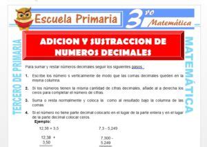 Adición y Sustracción de Números Decimales para Tercero de Primaria