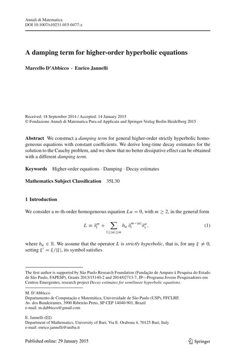 Pdf A Damping Term For Higher Order Hyperbolic Equations