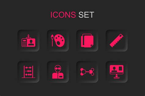 교사 팔레트 식별 배지 분자 눈금자 온라인 수업 파일 문서 및 주판 아이콘과 페인트 브러시를 설정합니다 벡터 계산기에 대한 스톡