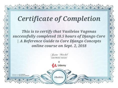 Vasilis Vagenas On Linkedin Completion Certificate For Django Core A Reference Guide To Core