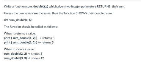 solved write a function sum double a b which given two