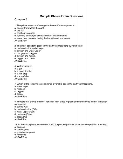 Multiple Choice Exam Questions Chapter 1