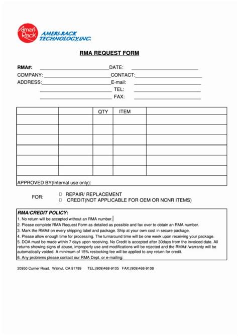 Rma Form Template Excel Web 9225 Forsyth Park Drive
