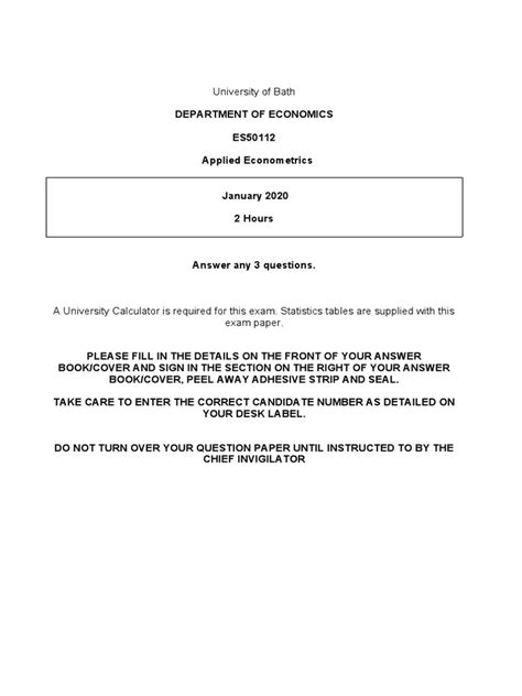 Es50112 Exam 20 Pdf Errors And Residuals F Test