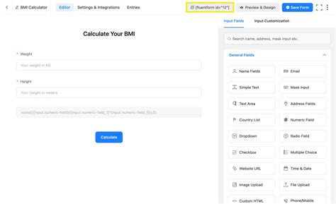 create a wordpress bmi calculator for health focused website fluent forms