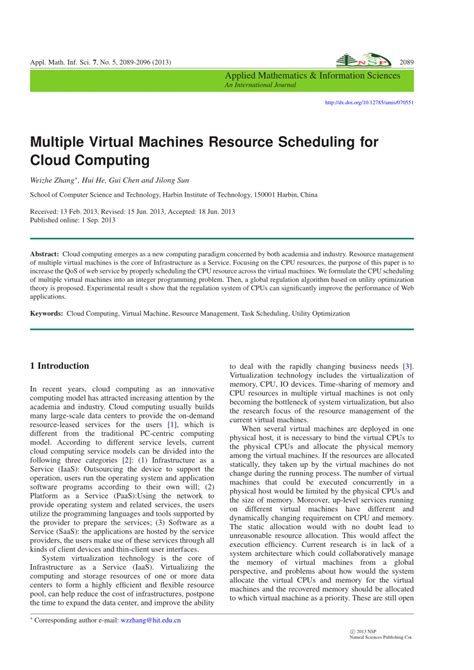 Pdf Multiple Virtual Machines Resource Scheduling For Cloud Computing