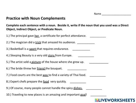 Predicate Noun Worksheet