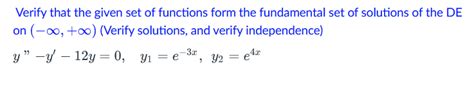 solved verify that the given set of functions form the