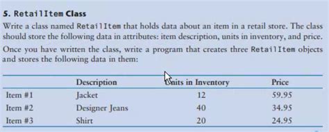 solved retail item classwrite a class named retail item that