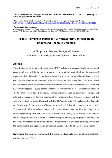 Pdf Textile Reinforced Mortar Versus Fiber Reinforced Polymer