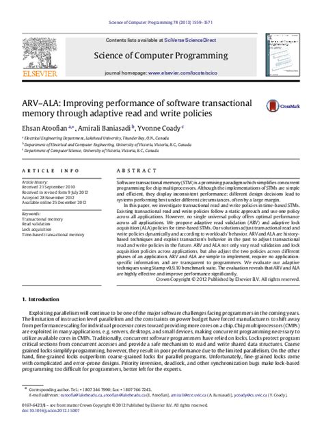 Pdf Arv Ala Improving Performance Of Software Transactional Memory