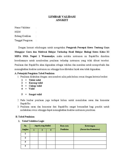 Validasi Instrumen Penelitian Pdf