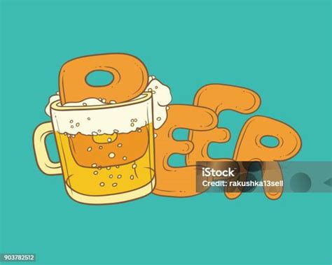 벡터 스케치 그림 잔 맥주 컵 거품과 거품을 얼굴에서 흘러 유리에 맥주를 마셔 비문 및 알콜 음료에 튀는 편지 양식 0명에 대한