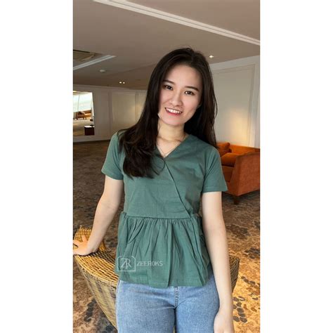 Jual Kaos Polos Blouse Peplum Wanita Tangan Pendek Rumbai Bahan Premium