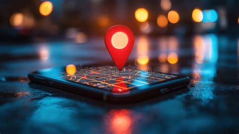 Red Location Pin On Smartphone City Map At Night Ai Generated Stock Illustration Illustration
